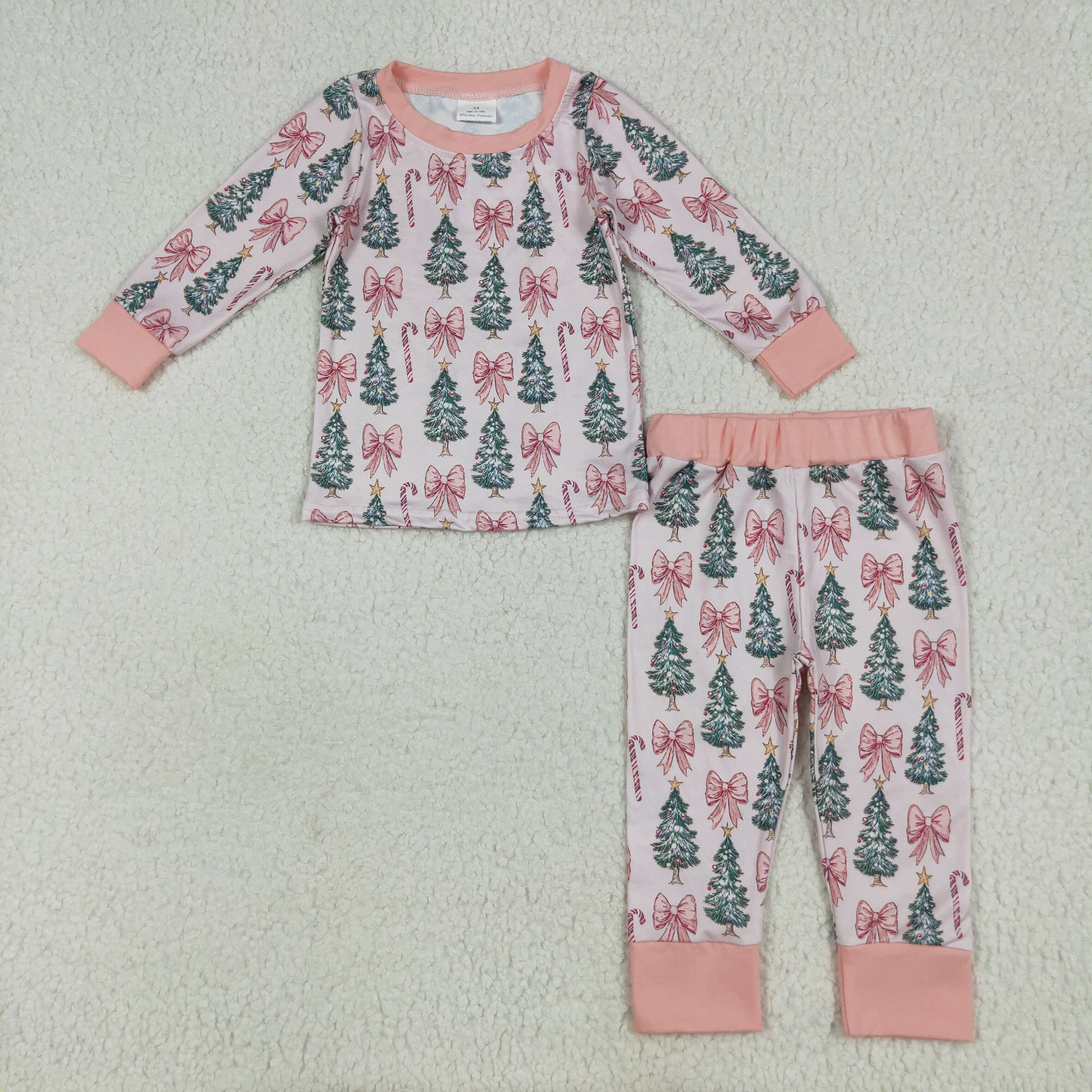 GLP2423 Christmas tree pink bows long sleeve pants girls pajamas – Yiwu ...