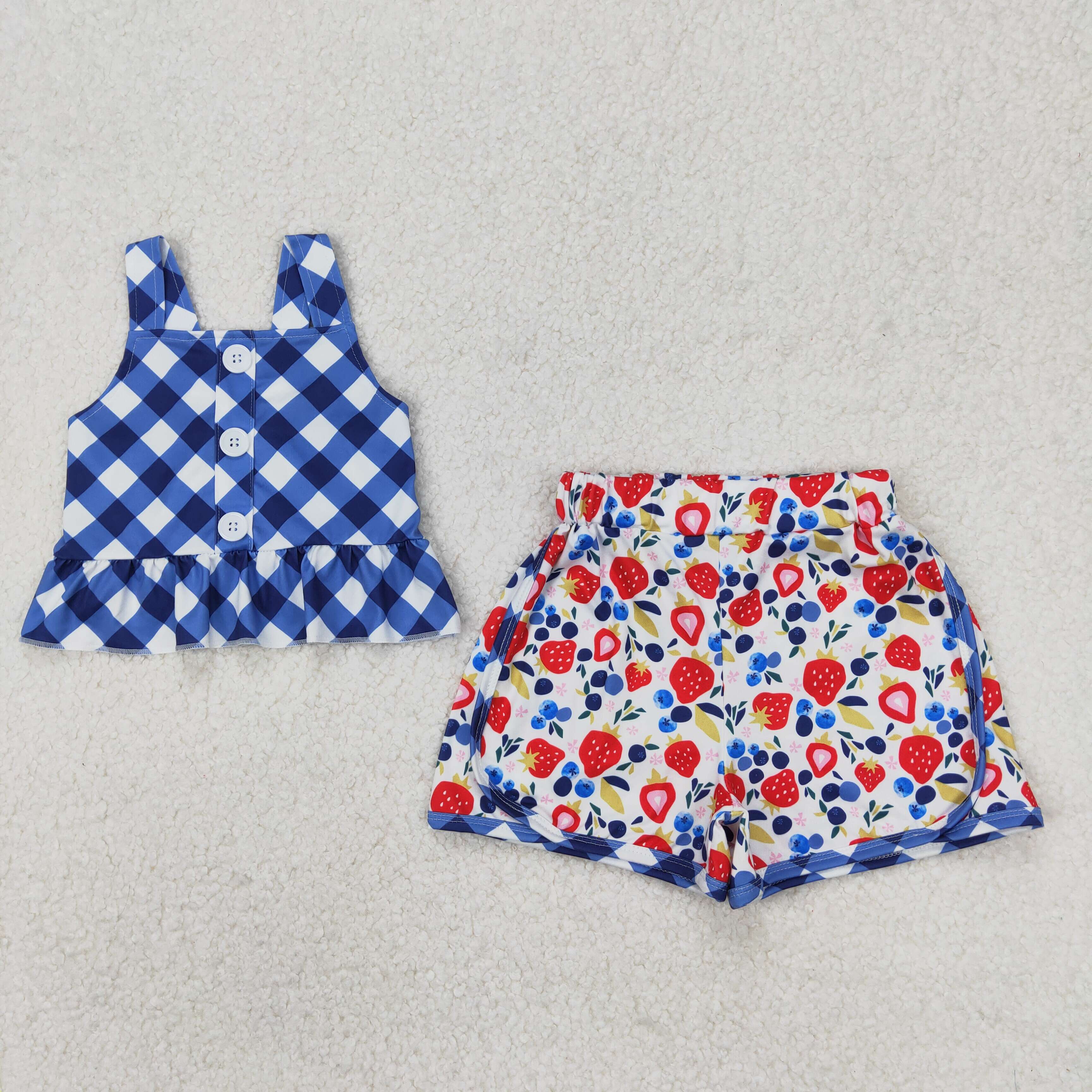 GSSO2025 navy blue checkered camisole top strawberry blueberry shorts ...