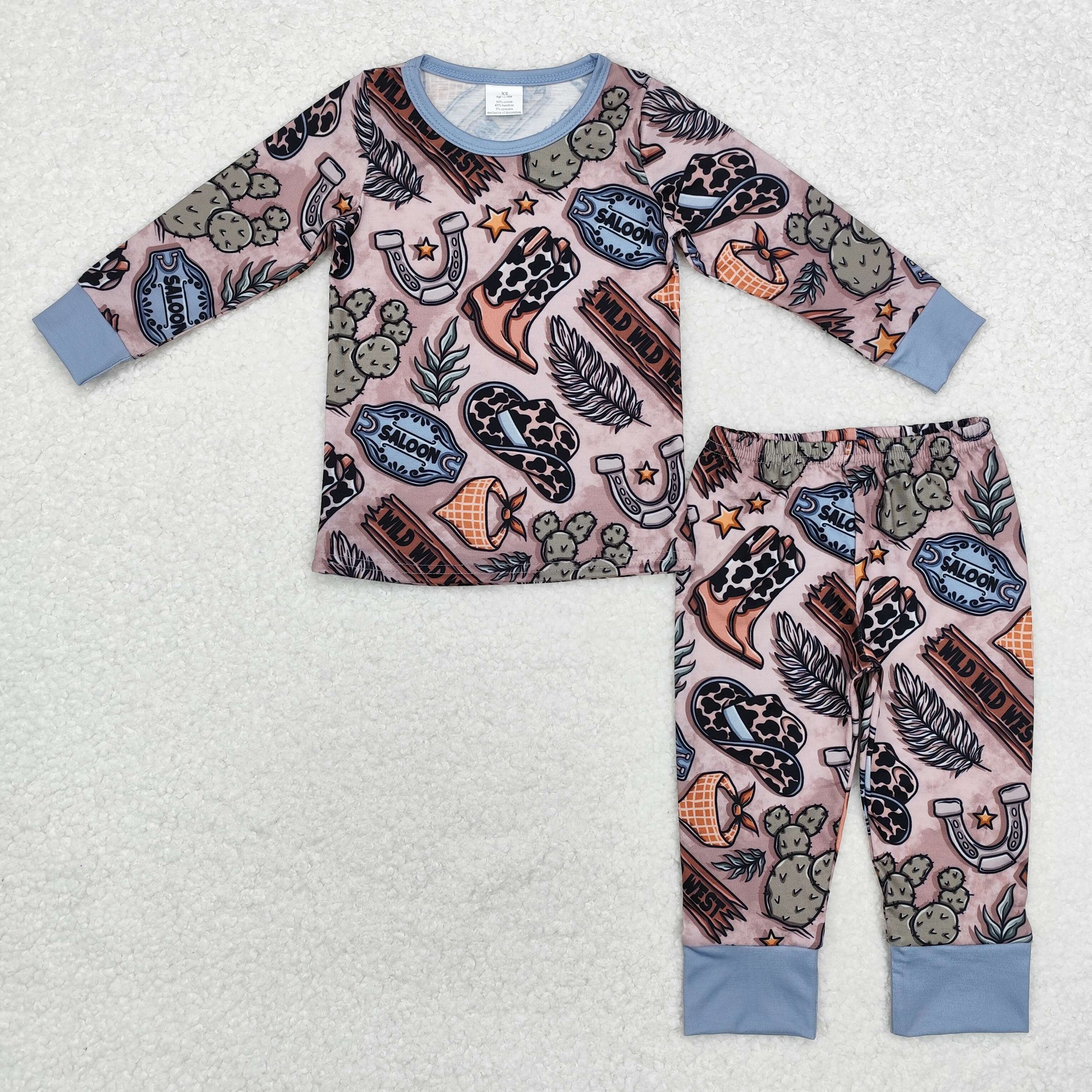 Bamboo Blp0878 Western Cactus Hat Wild Long Sleeve Pants Boys Pajamas