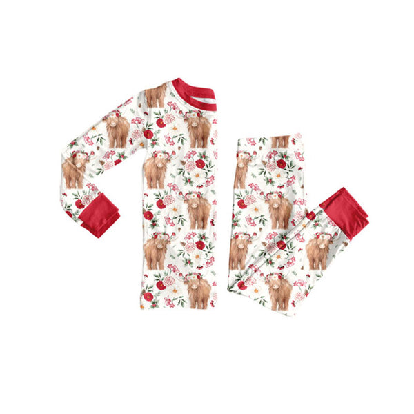 preorder GLP3106 Western Highland Cow Flowers Red Long Sleeve Pants Gi ...