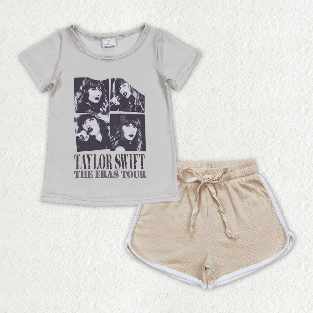 GSSO1332 country Taylor the eras tour short sleeve light khaki shorts ...