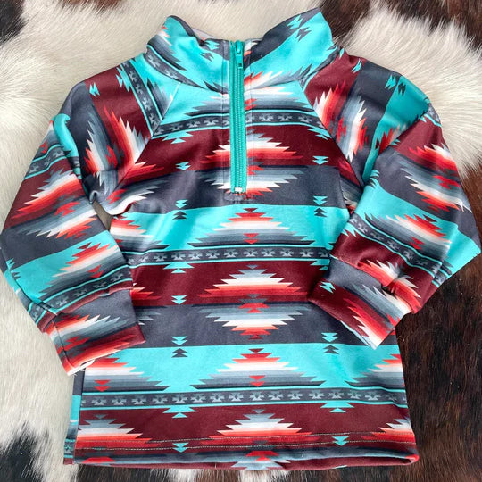 preorder GT0877 Western Aztec blue maroon zipper long sleeve girls pul ...