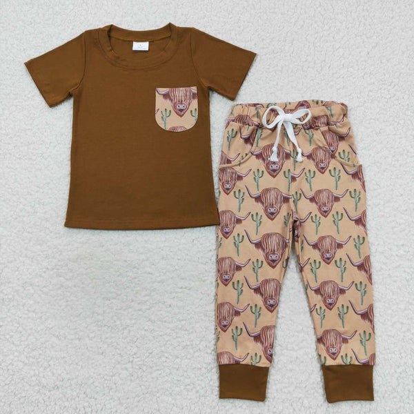 BSPO0158 Highland cow brown short sleeve pants boys set – Yiwu Zhihao ...