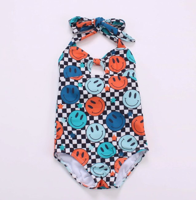 preorder S0252 Colorful smile black checkered girls swimsuits – Yiwu ...