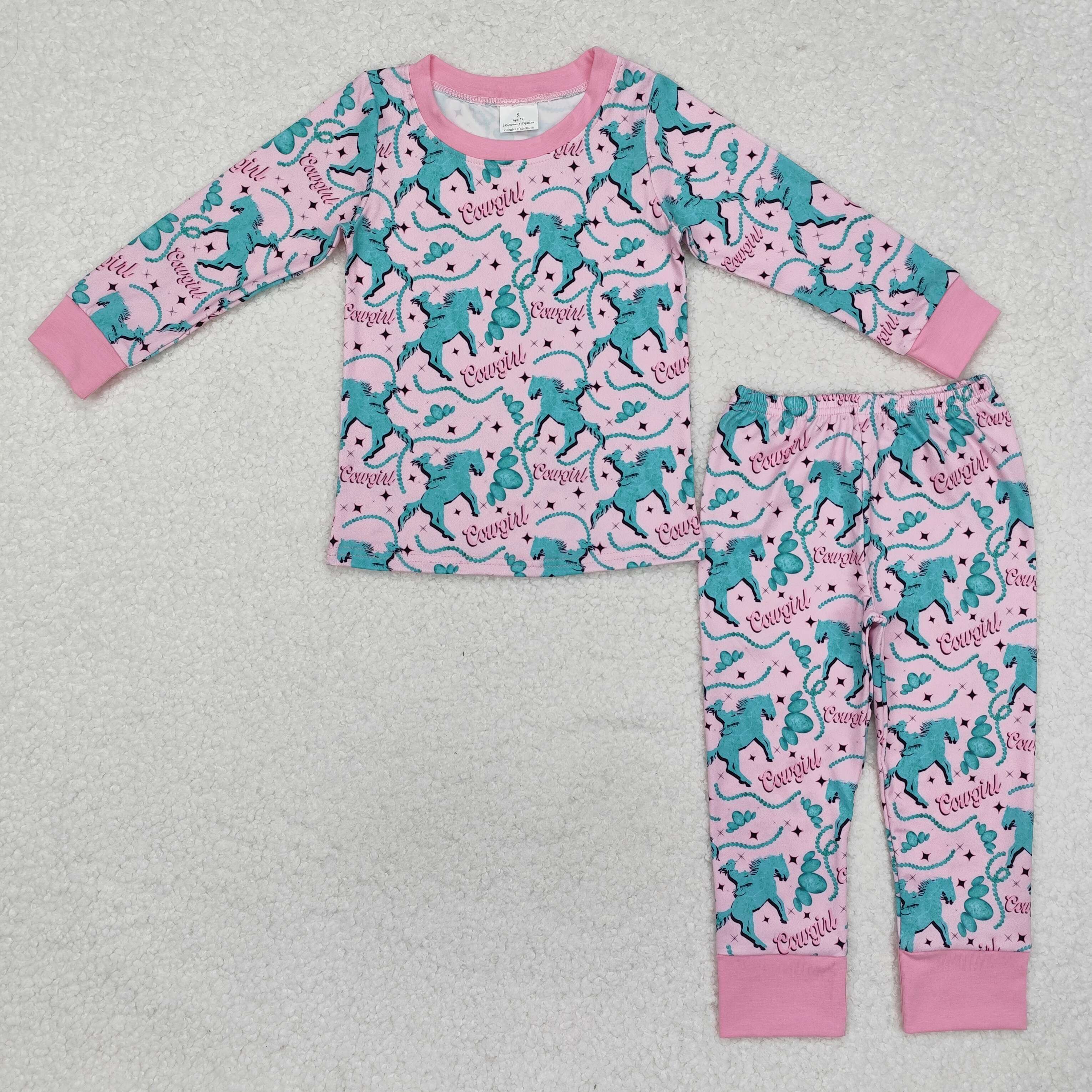 GLP1911 Western rodeo cowgirl pink long sleeve pants girls pajamas – zhihao