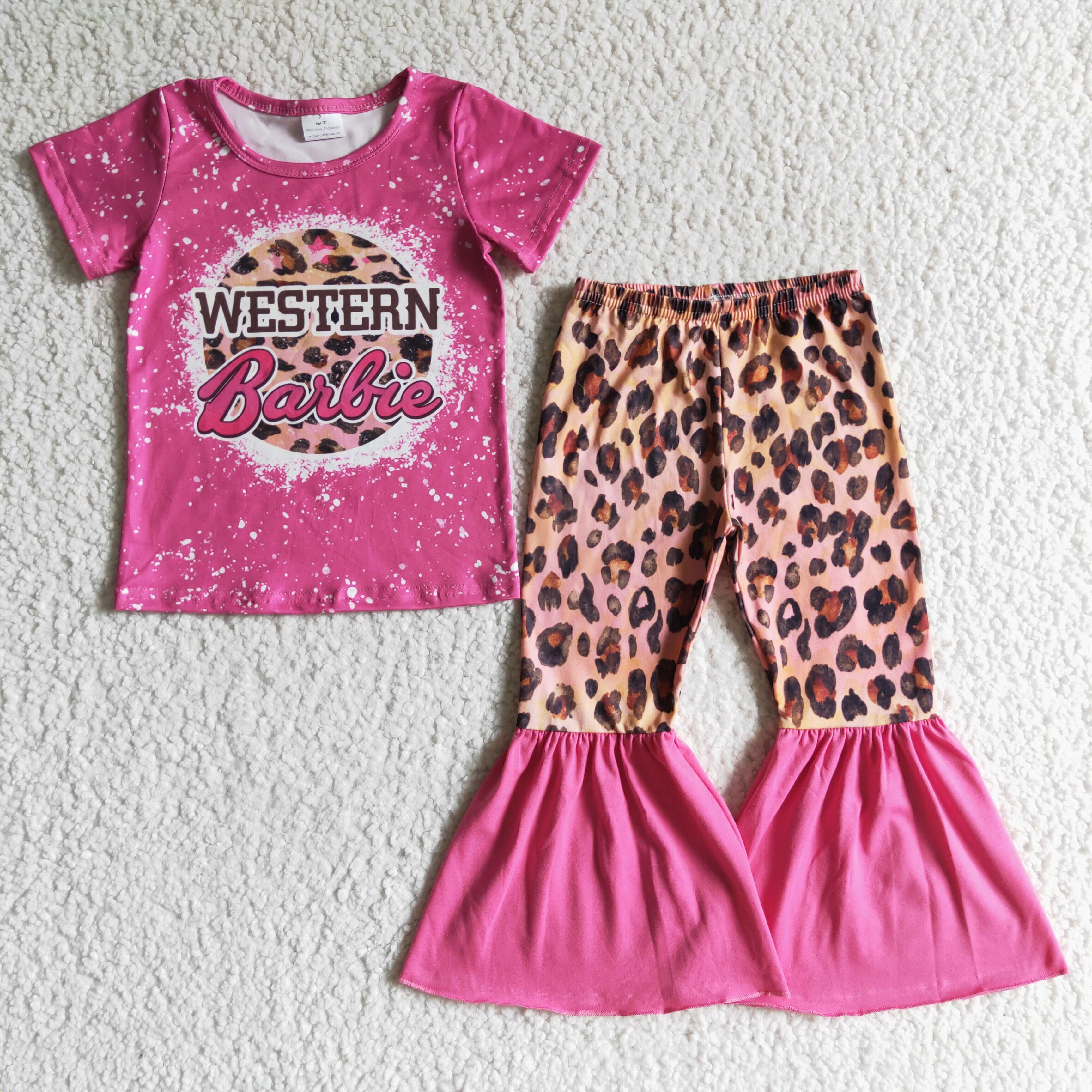 GSPO0125 Western Hot Pink Leopard Print Girls Outfits – girlstutus123